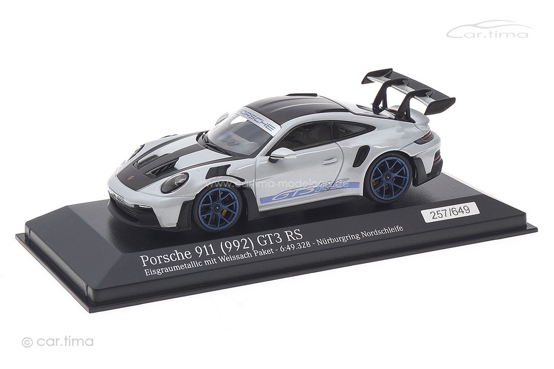 Porsche 911 (992) GT3 RS Weissach Paket Eisgraumet./Rad Indigoblau Minichamps 1:43 410062108 ...